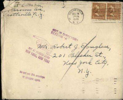 1946 New York City New York (NY) Envelope (Illegible- Paper bent) L ...