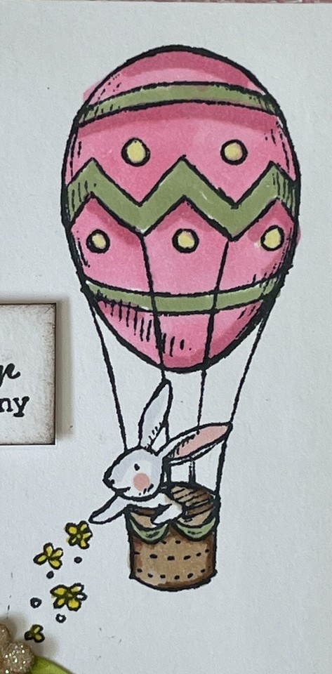 Stampin Up Bunny Rabbit in Hot Air Balloon Throwing Flowers Rubber ...