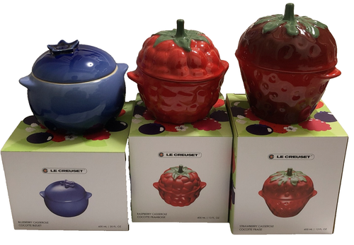 Le Creuset Mini Berry Cocotte Strawberry Blueberry Raspberry Set of 3 ...