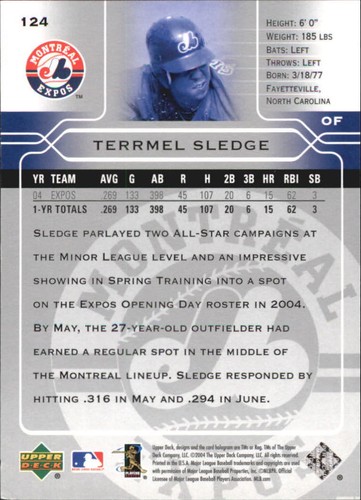 2005 Upper Deck Montreal Expos Baseball Card #124 Terrmel Sledge | eBay