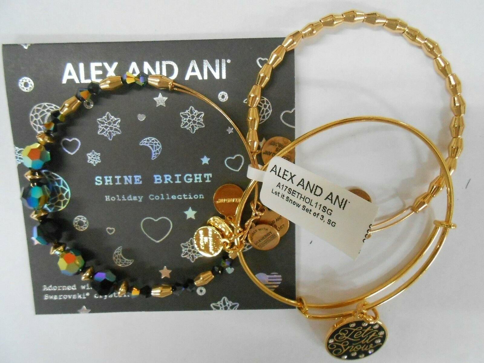 Alex And Ani Laissez-Le Neige Set 3 Bracelet or Brillant Étiquette ...