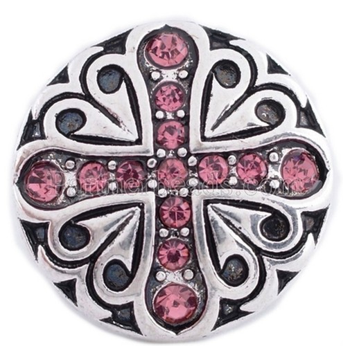 Pink Rhinestone Cross 20mm Snap Charm Button Interchangeable For Ginger ...