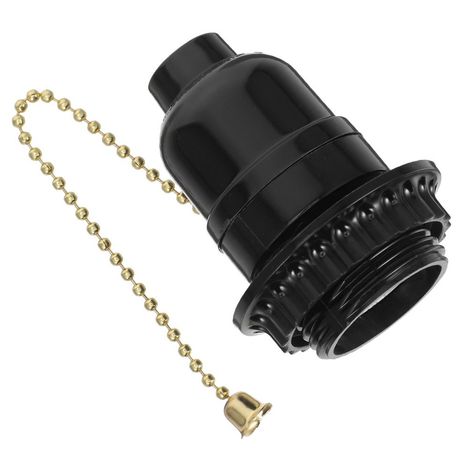 E27 Pull Chain Lamp Holder Lamp Base Ceiling Light Fixture Black ...