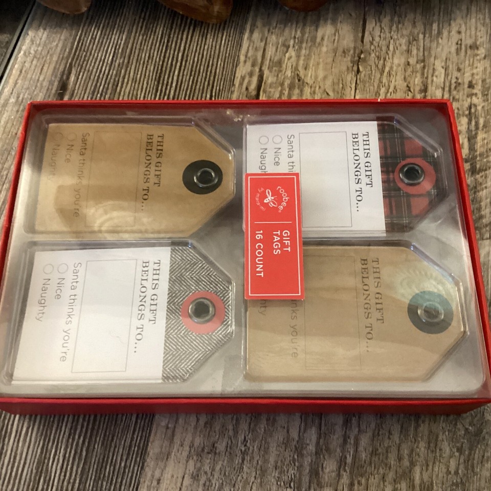 Roobee 16 Count Gift Tags with String New Naughty Or Nice Plain Checked ...