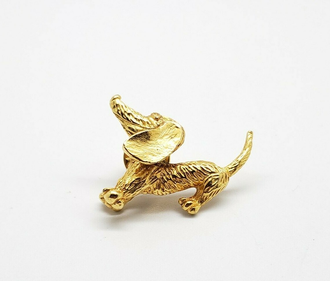 Vintage Gold Tone Dachshund/Wiener Dog Pin Brooch - Gem