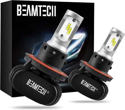 BEAMTECH H13/9008 LED Light Bulbs 10000LM 50W 6500K Cool White Pair S1 ...