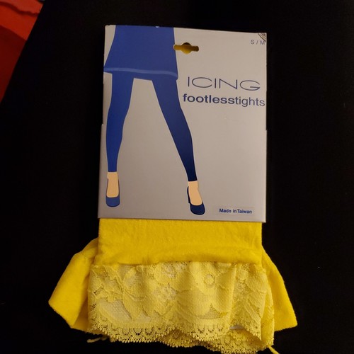 ICING Yellow w Footless Pantyhose Tights Nylon Pants Trousers Lace ...