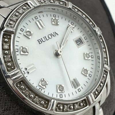 Bulova 96R105 Women's Dress Diamond-Accented MOP Dial Stainless Steel ...