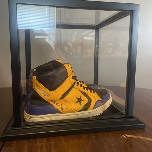 Magic Johnson Signed Converse Weapon Basketball Shoes with Wood Display ...