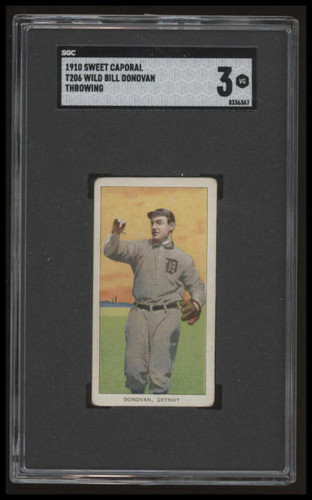 1909 T206 WILD BILL DONOVAN VG THROWING SWEET CAPORAL 350 SGC 3 DETROIT ...