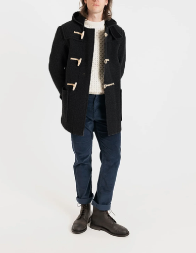 GLOVERALL Mens Wool Coat Mid Monty 85% WOOL Solid Black Size XL | eBay