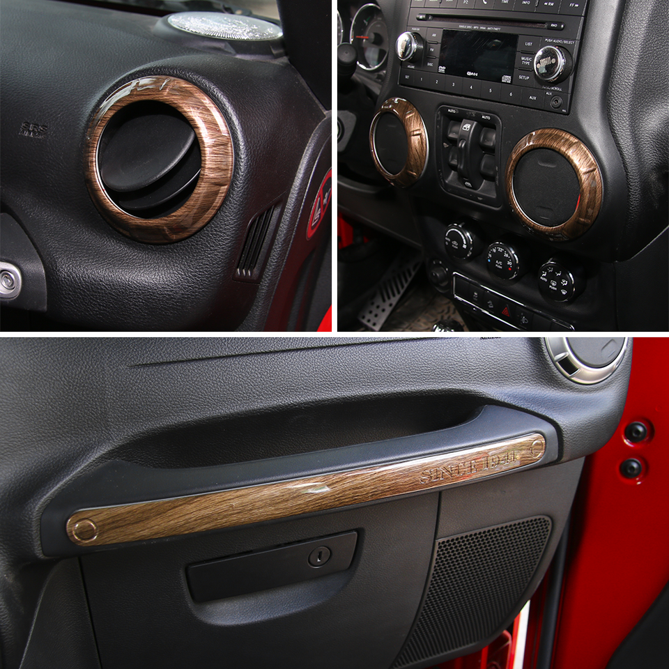 Wood Grain Interior Decor Trim Cover Kit for Jeep Wrangler JK 11-18 ...