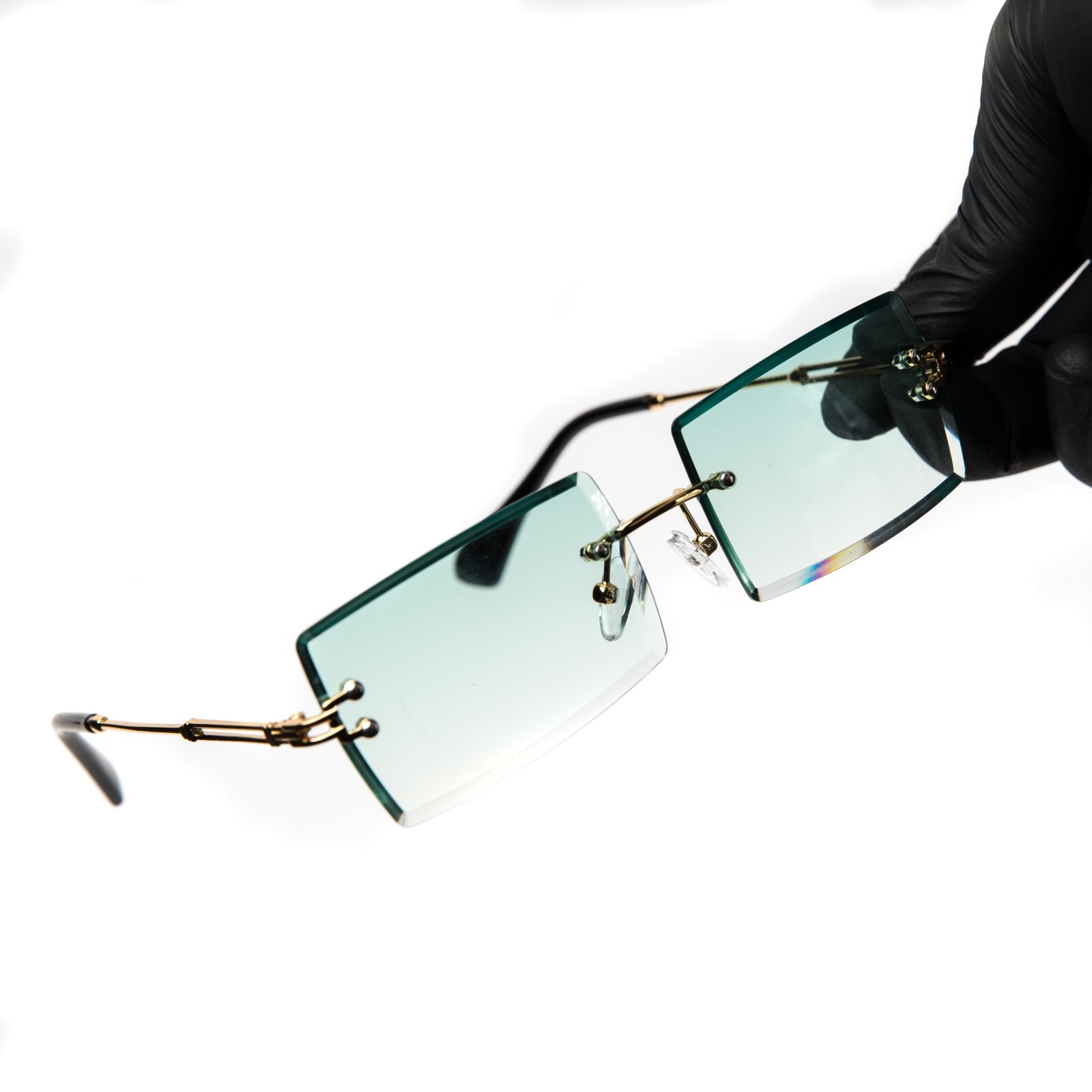 Rimless Retro Mens Rectangle Gold Frame Blue Turquoise Gradient Tint ...