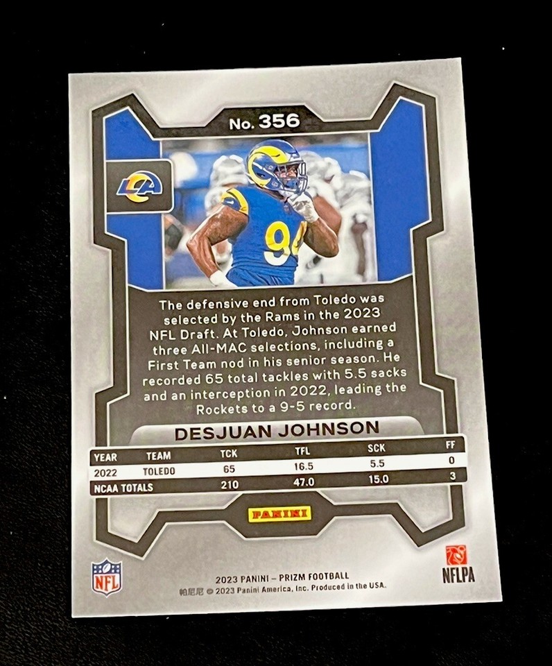 2023 Panini Prizm Base #356 Desjuan Johnson RC Los Angeles Rams ...