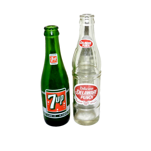 Vintage 2 Glass Soda Pop Bottle Delaware Punch 10 oz & 7 Up Soda Bottle ...