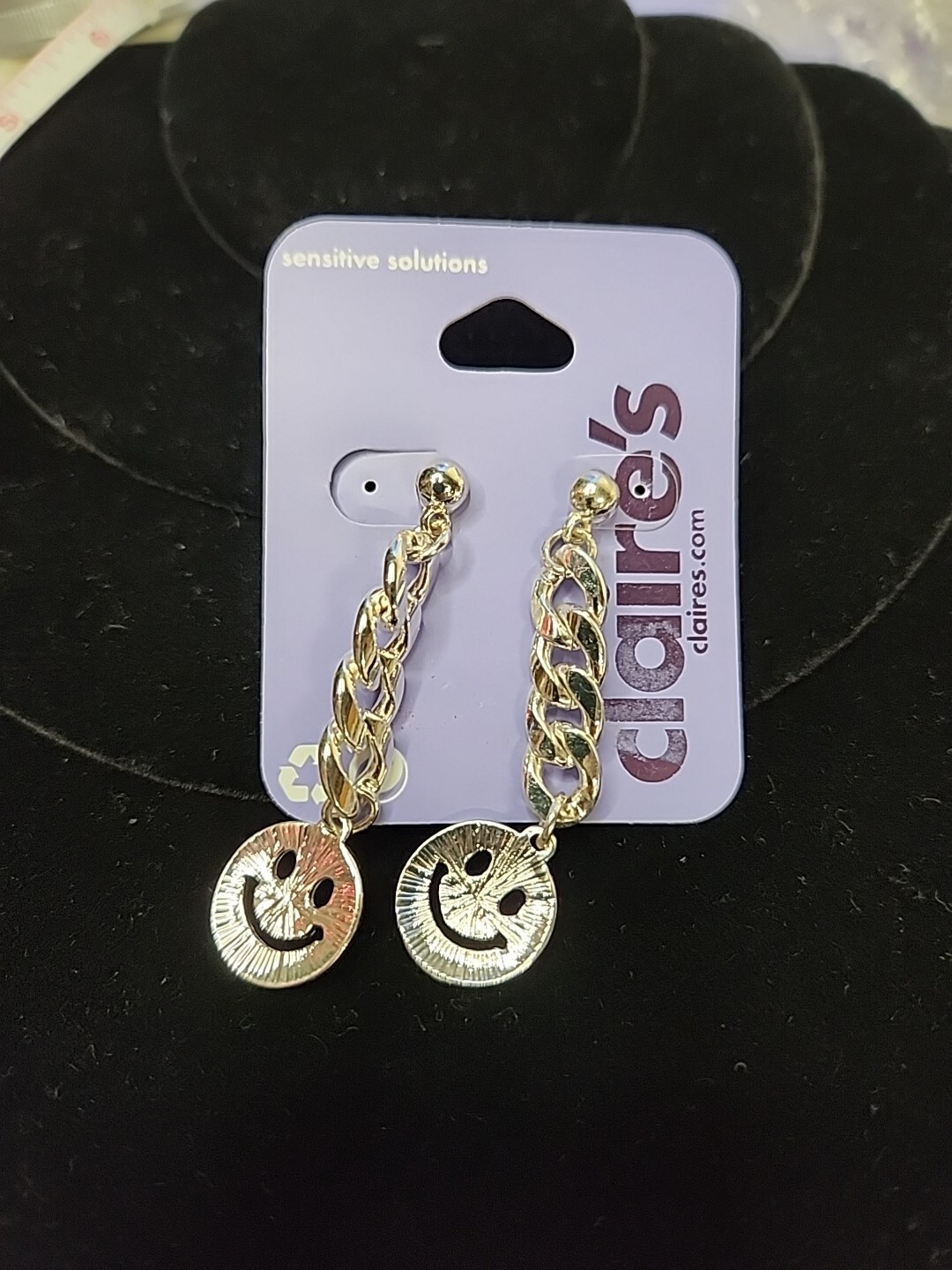 Claire's Silver Colored Dangling Smiley Face Post Earrings | eBay