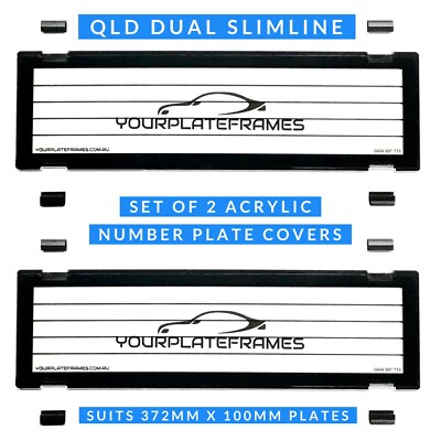 QLD Dual Slimline Number Plate Covers Set Black Lines Front & Rear ...