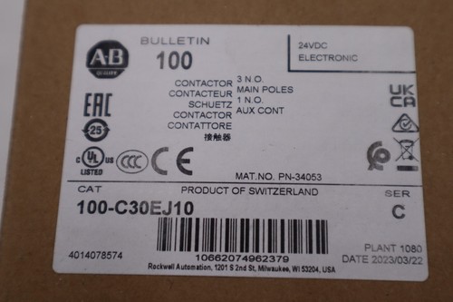 NEW Allen-Bradley 100-C30EJ10 CONTACTOR IEC 30 AMP 3 POLE STOCK L-016C ...
