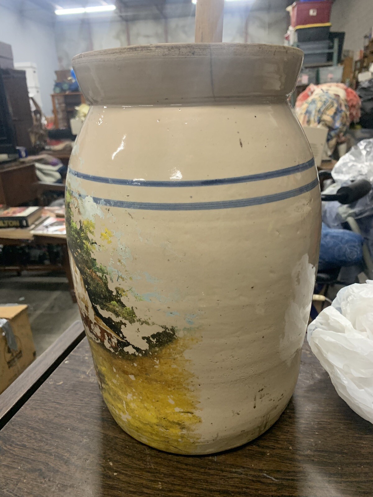 Earthenware Crock Churn with Barn Scene by Artist Ruth Poage North ...