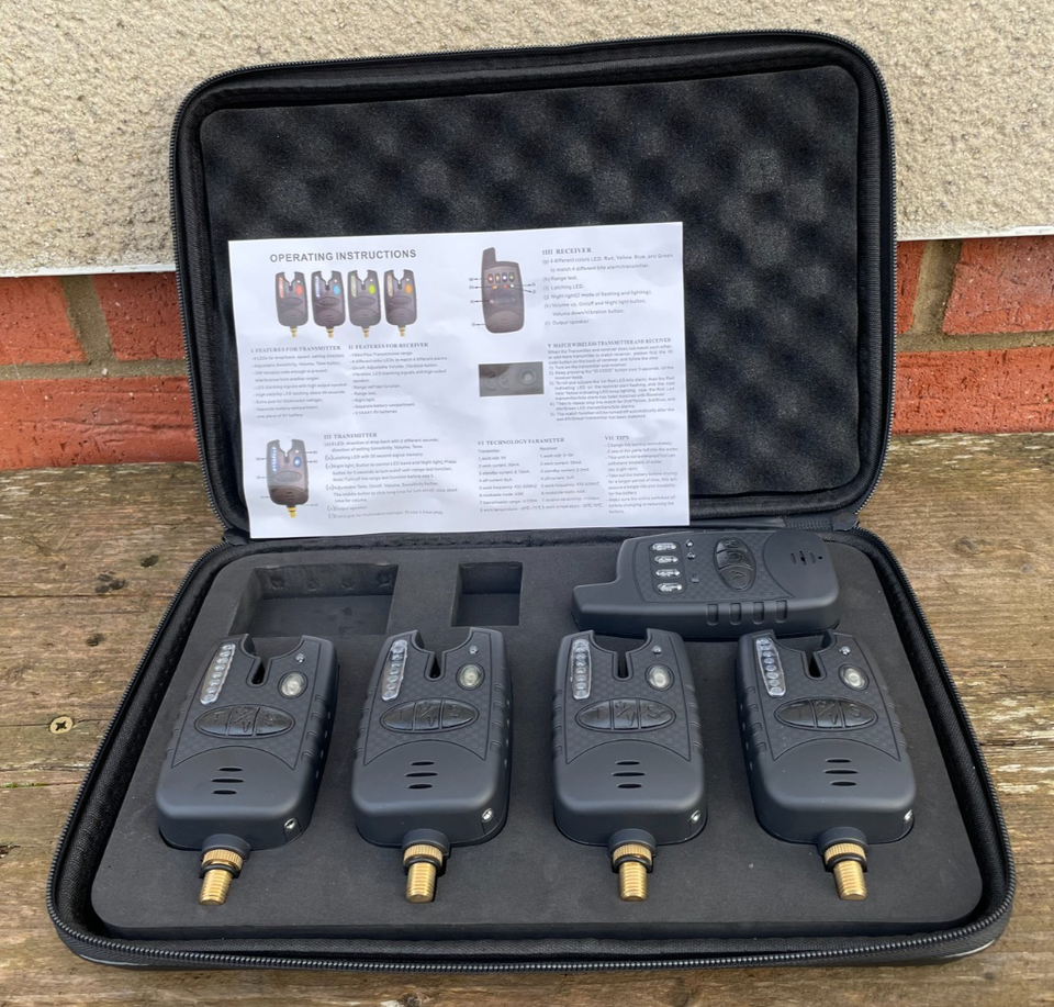 NEW SET of 4 BITE ALARMS + REMOTE RECIEVER - CARP FISHING - MEGA DEAL ...