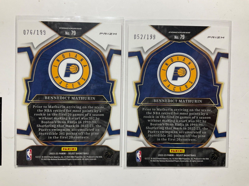 22-23 Select BENEDICT MATHURIN Concourse RED Prizm Rookie RC /199 x 2 ...