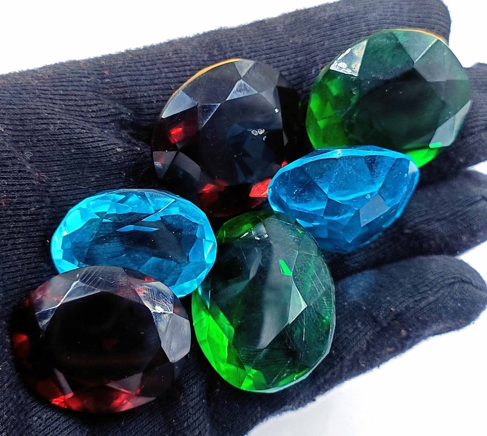 500Ct Green Moldavite, Blue Aquamarine, Purple Amethyst Oval Shape ...