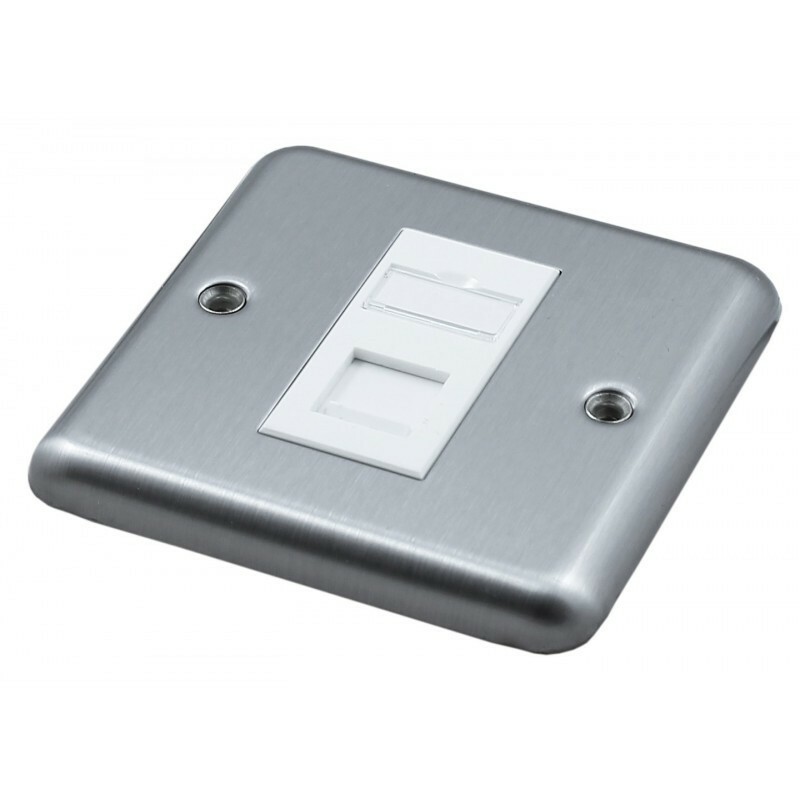 Face plate Single gang Brush Steel 1 x Cat5e White Euro Mod & Dryline ...