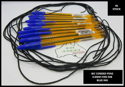 10 x BIC BLUE INK FINE NIB Cristal Ball Point Pens String Corded | eBay