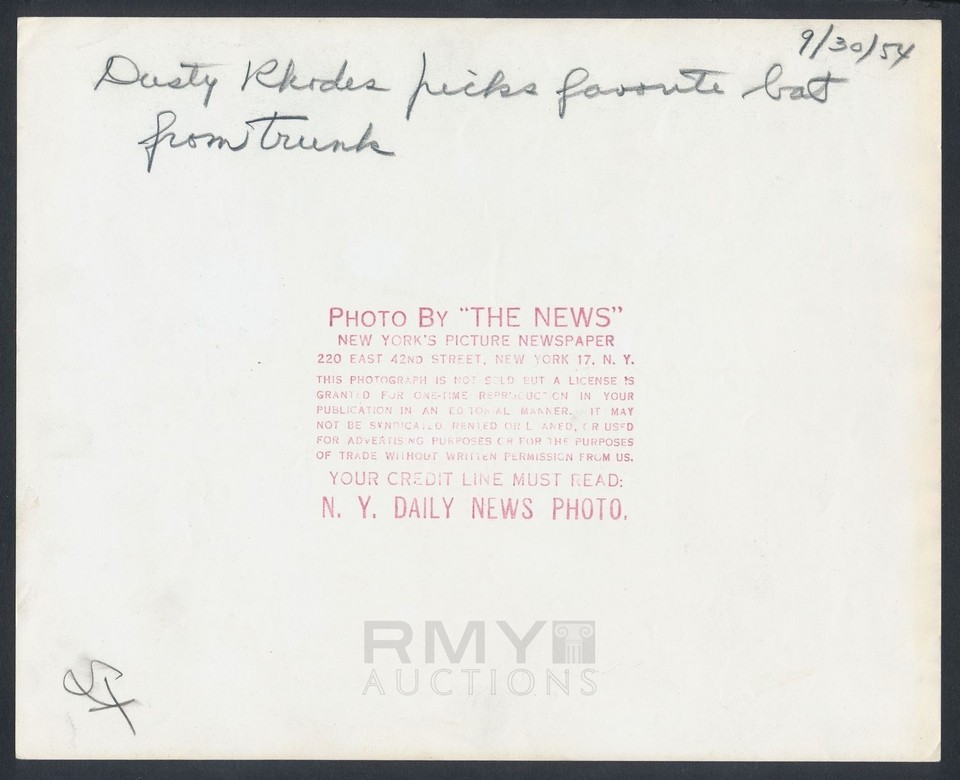1954 Dusty Rhodes, Giants Slugger Picks Favorite Bat from Equipment ...