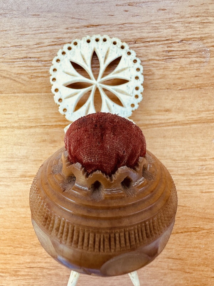 Antique Victorian Carved Tagua Nut Coquilla Nut Mini Chair Red Pin ...