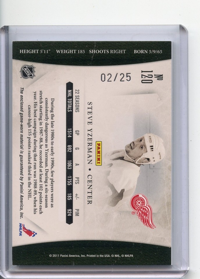 2010-11 Panini Dominion Nameplate Steve Yzerman Detroit Red Wings Patch ...