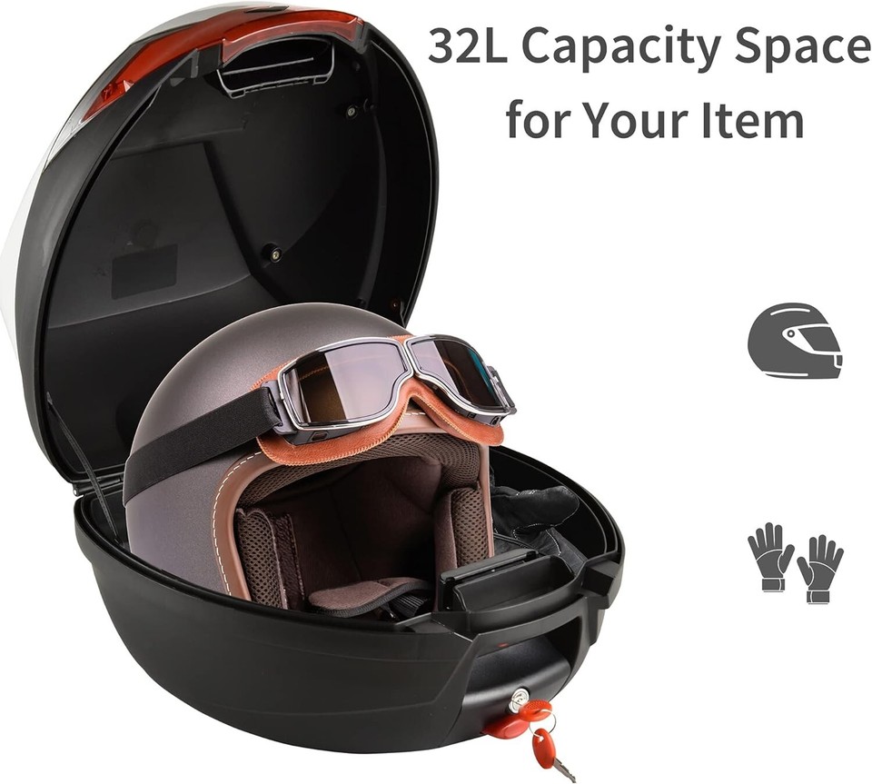 Motorcycle Top Box Bike Scooter Moped Travel Storage Lockable Helmet ...