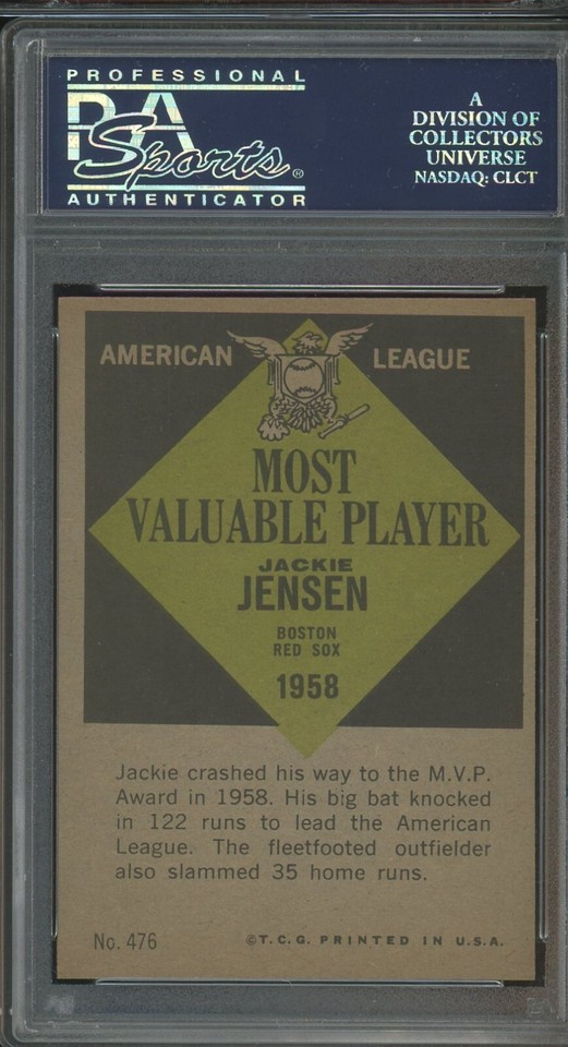 1961 Topps #476 Jackie Jensen Boston Red Sox MVP PSA 8 NM-MT | eBay