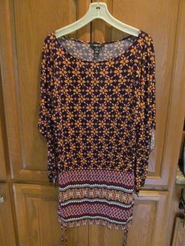 *Style & Co. Blouse RED/Black/Yellow Scoop Neck Pullover Top PULL ...