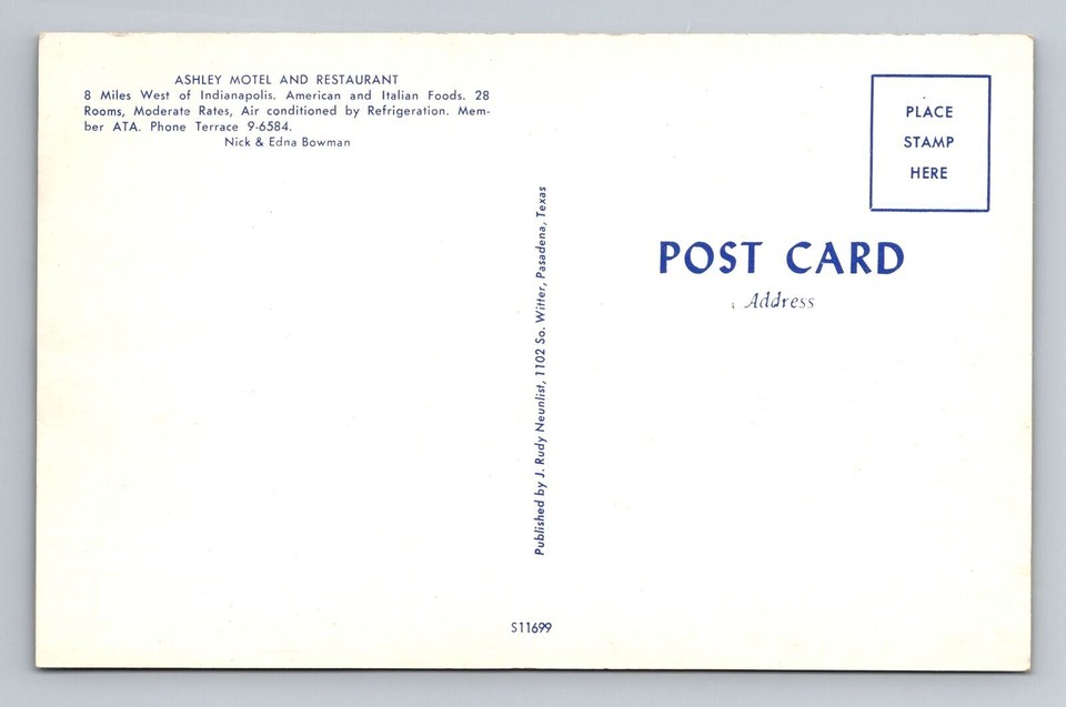 Indianapolis IN-Indiana, Ashley Motel and Restaurant, Antique Vintage ...