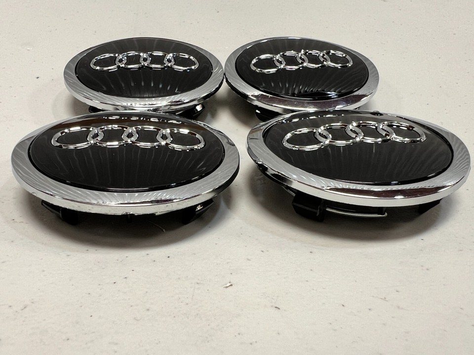 Audi 69mm Black Chrome Wheel Rim Center Hub Caps Emblem 4PC Set ...