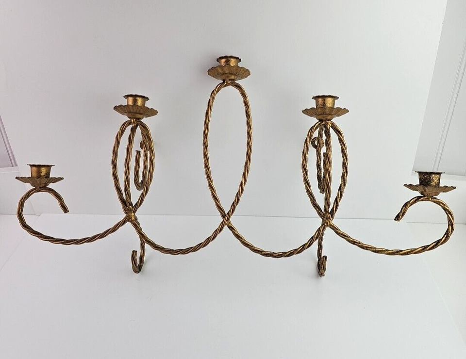 Vtg HOME INTERIOR Homco Gold Metal Twisted Rope Wall Sconce 5 Candle ...
