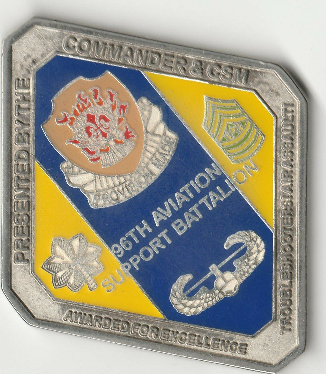 96TH AVIATION SUPPORT BATTALION FORT CAMPBELL KY Challenge Coin 2" DIA ...