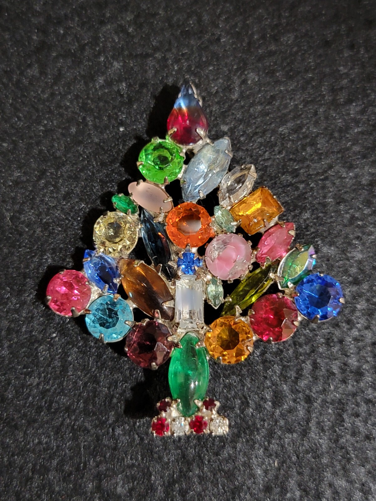 Multi Color Rhinestone Glass Christmas Tree Brooch - Gem