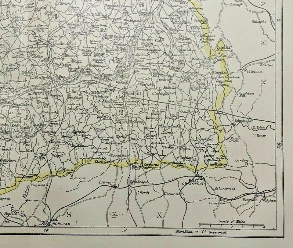 1894 Vintage SURREY, UK Atlas Map Old Authentic Antique Encyclopedia ...