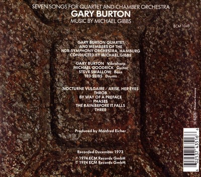 GARY BURTON SEVEN SONGS FOR QUARTET AND CHAMBER ORCHESTRA NEW CD ...