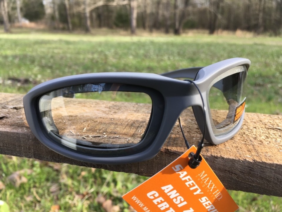 Maxx Motorcycle sunglasses Gray clear lens foam padding ATV glasses ...