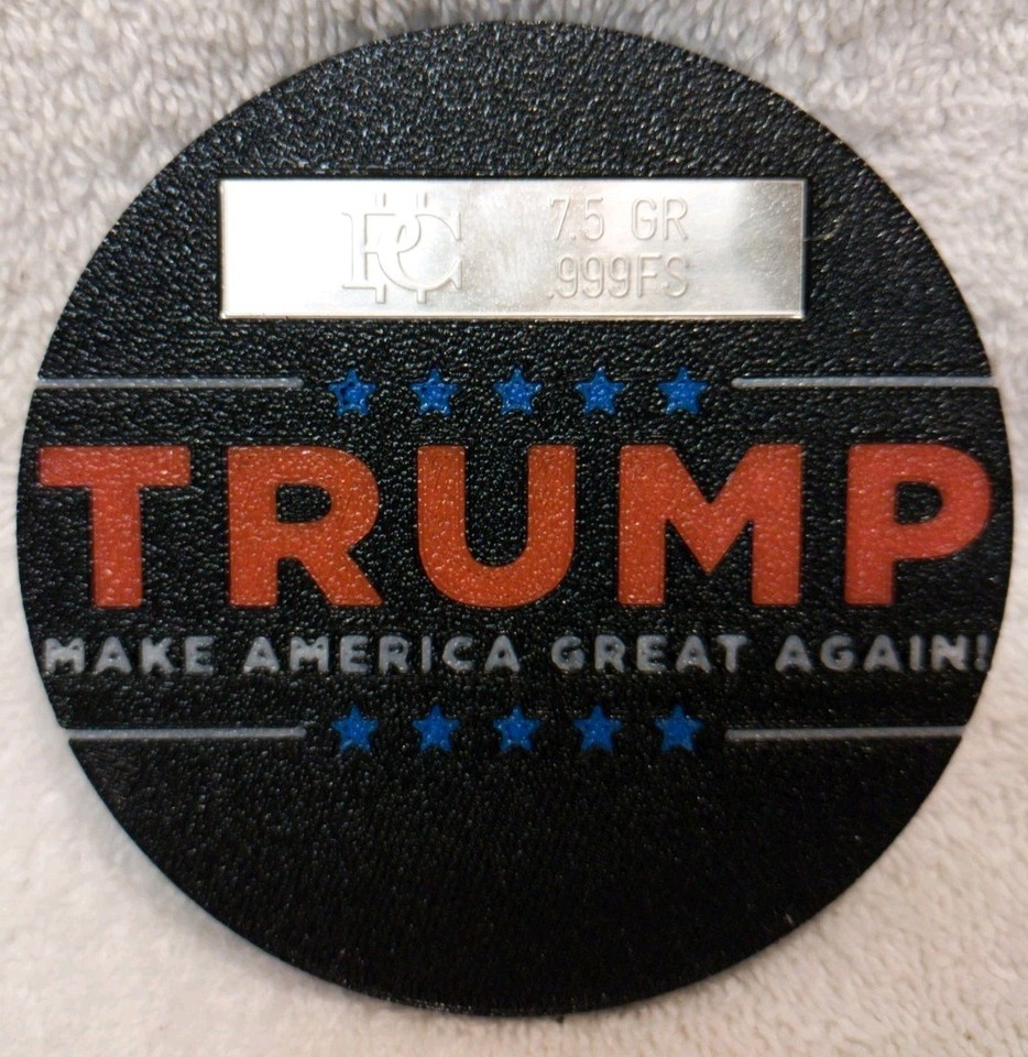 Donald Trump Novelty 3.5" Disk/Coaster Inlaid w/ 7.5gr .999 Fine Silver ...