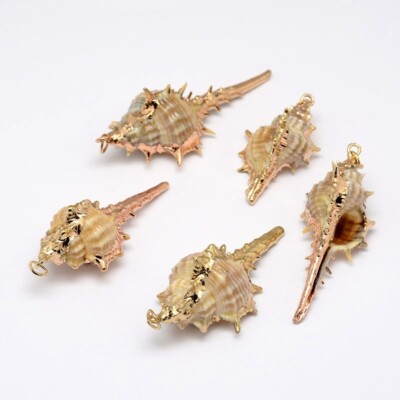10x Golden Electroplated Conch Shell Pendants Mini Charm Jewelry Making ...