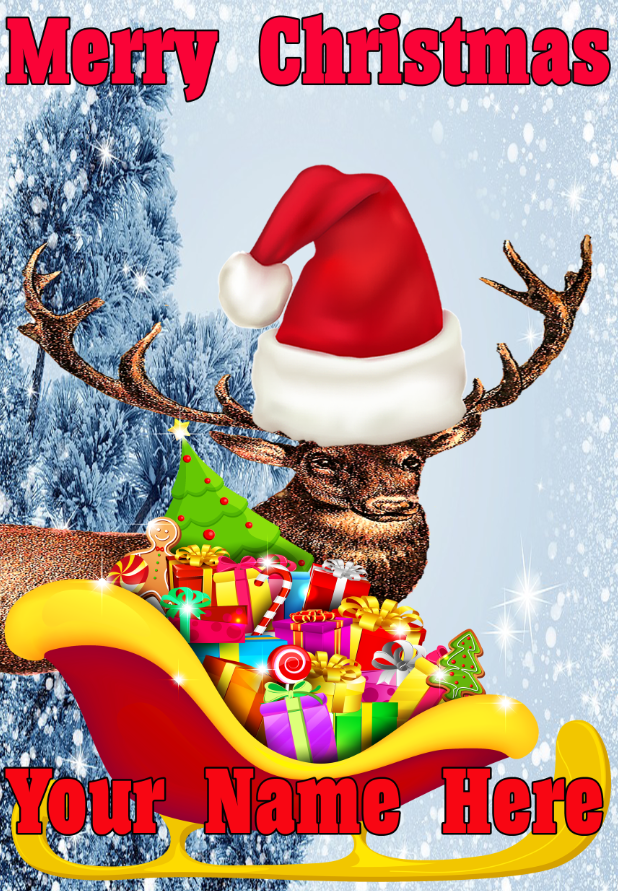 Stag Santa Sleigh nnc277 Christmas Xmas Card A5 Personalised Greetings ...