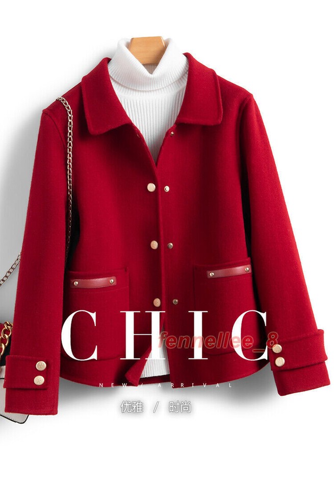 Women Short Coat Wool Blend Button Jacket Outwear Single Breasted ...