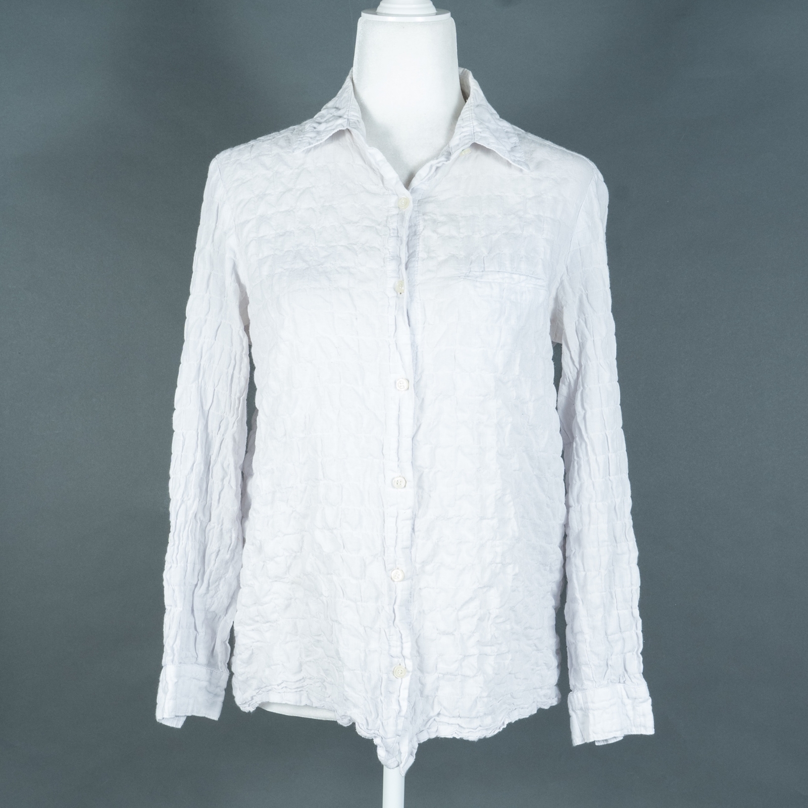 Koch Wrinkle Texture White Button Up Blouse - Size S - Gem