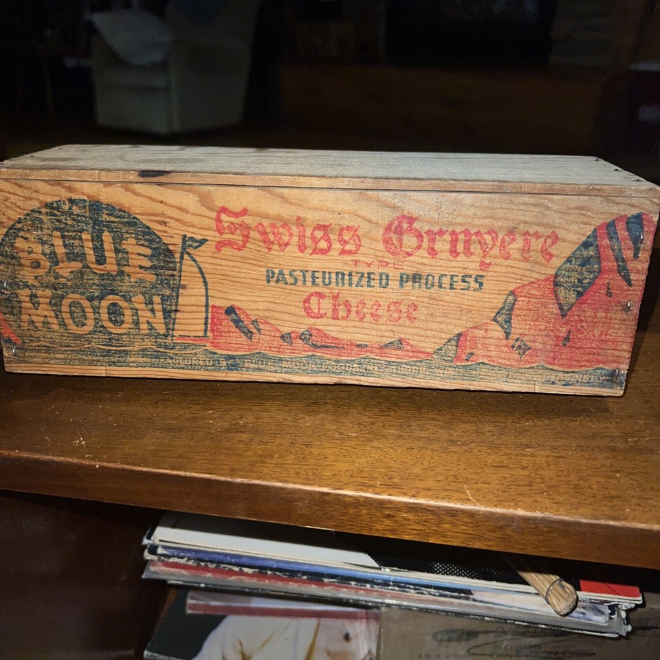 VINTAGE RARE OLD BLUE MOON SWISS GRNYERE CHEESE FOODS THORP WIS WOOD ...
