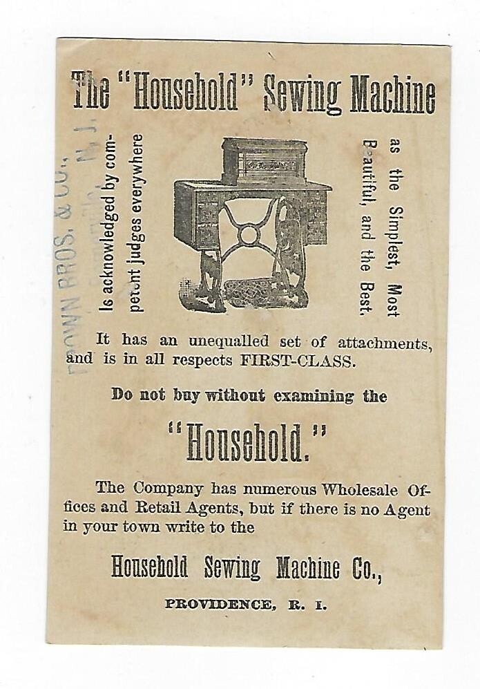 c1890 Victorian Trade Card Brown Brothers & Co., Household Sewing ...