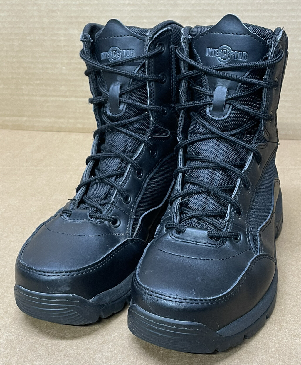 Interceptor Men's Tactical Composite Steel Toe Work Boots Black Leather ...